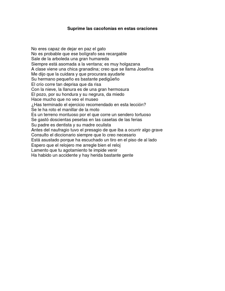 Ejercicios De Cacofonía Pdf