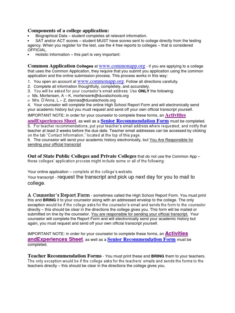 Components of A College Application:: Activities Andexperiences Sheet ...
