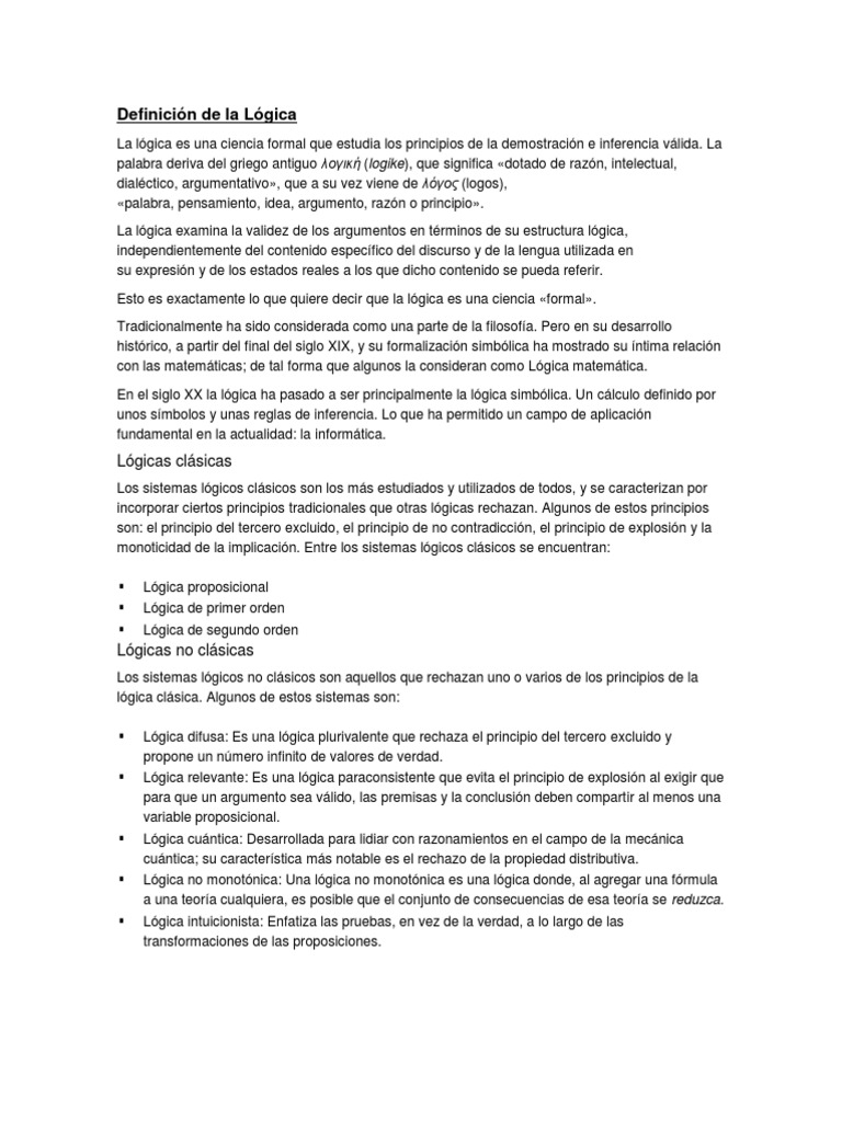Definición de La Lógica | PDF | Lógica | Lógica matemática