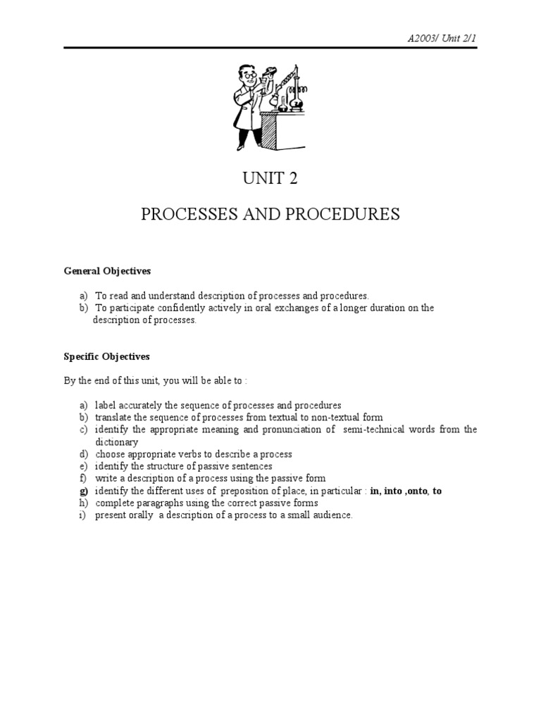 Unit 2 Processes And Procedures General Objectives Pdf