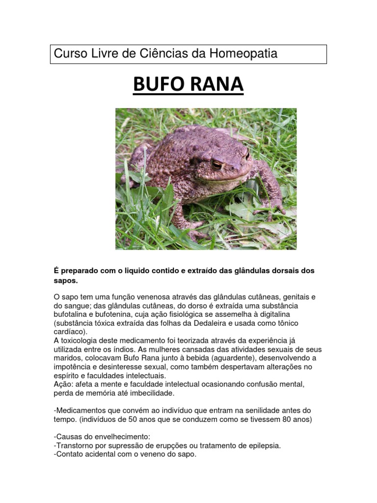 Características clínicas e sintomas do medicamento homeopático Bufo ...