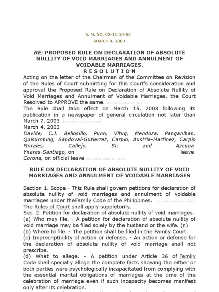 Rule On Declaration of Nullity of Marriage | Annulment | Lawsuit