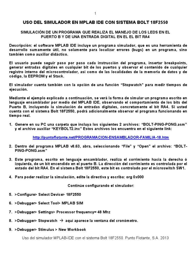 Simulación MPLAB-IDE con Bolt 18F2550 | PDF | Programa de computadora | Programación