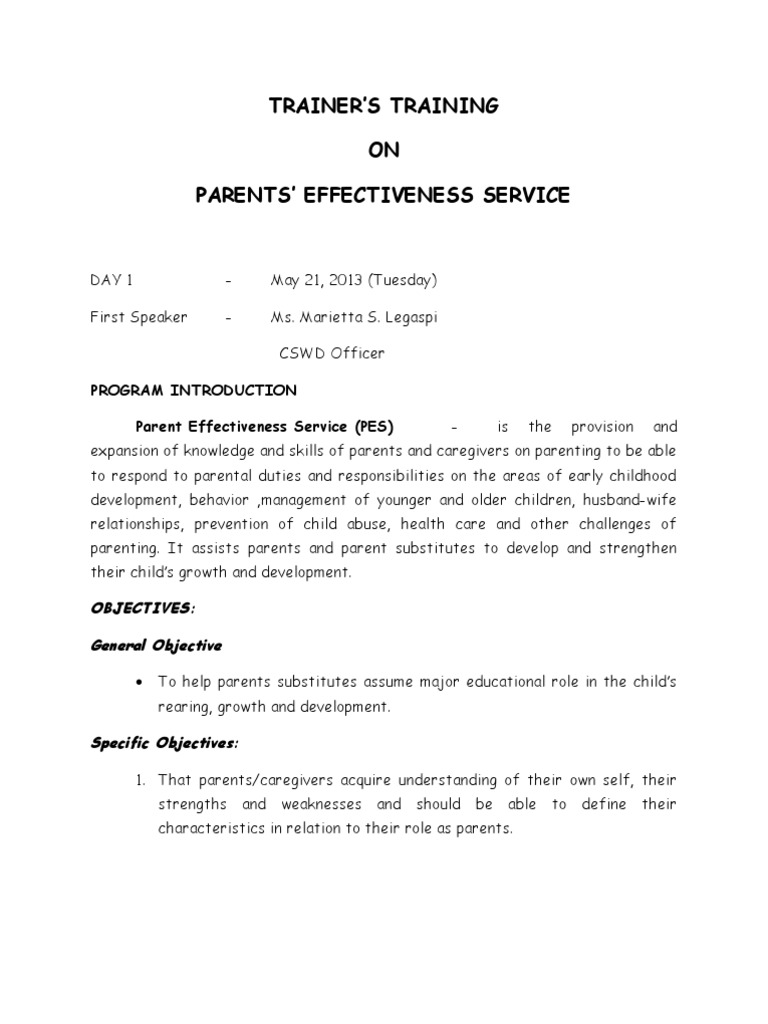 Parent Effectiveness Service Training Overview | PDF | Child ...