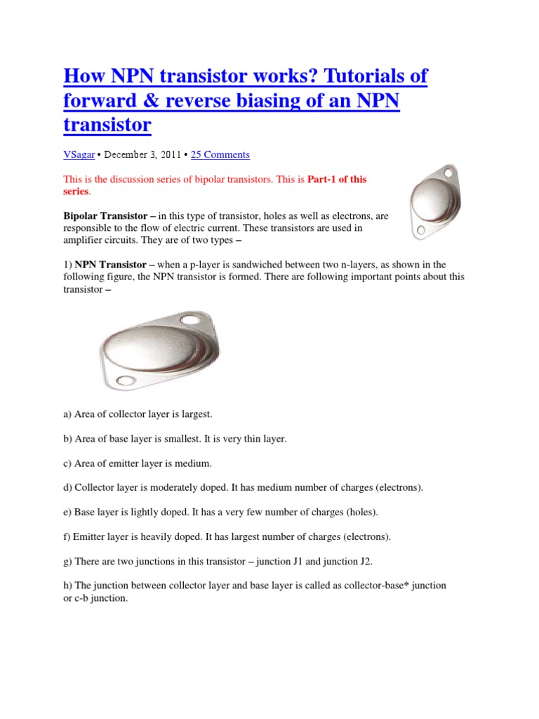How NPN Transistor Works | PDF | Bipolar Junction Transistor | Transistor