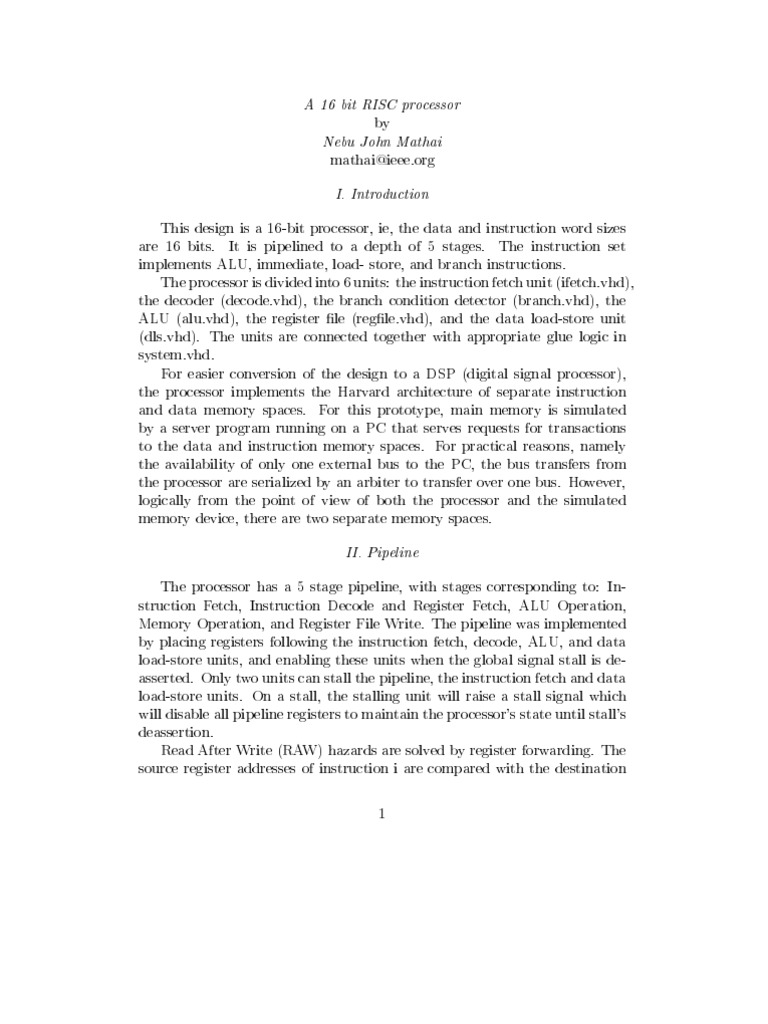 16-Bit RISC | PDF | Instruction Set | Central Processing Unit
