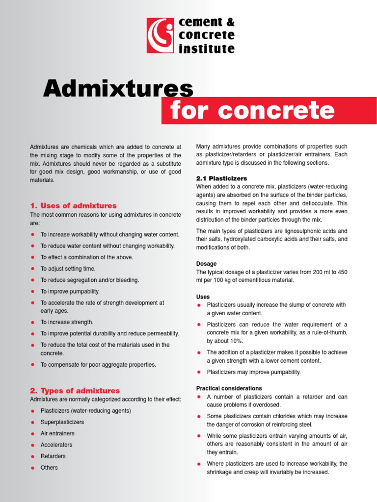 Admixtures For Concrete | PDF | Concrete | Cement