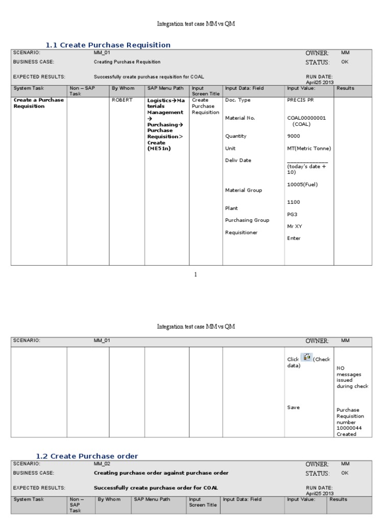 SAP Integration Test Sample Template MM - QM | PDF | Business | Computing