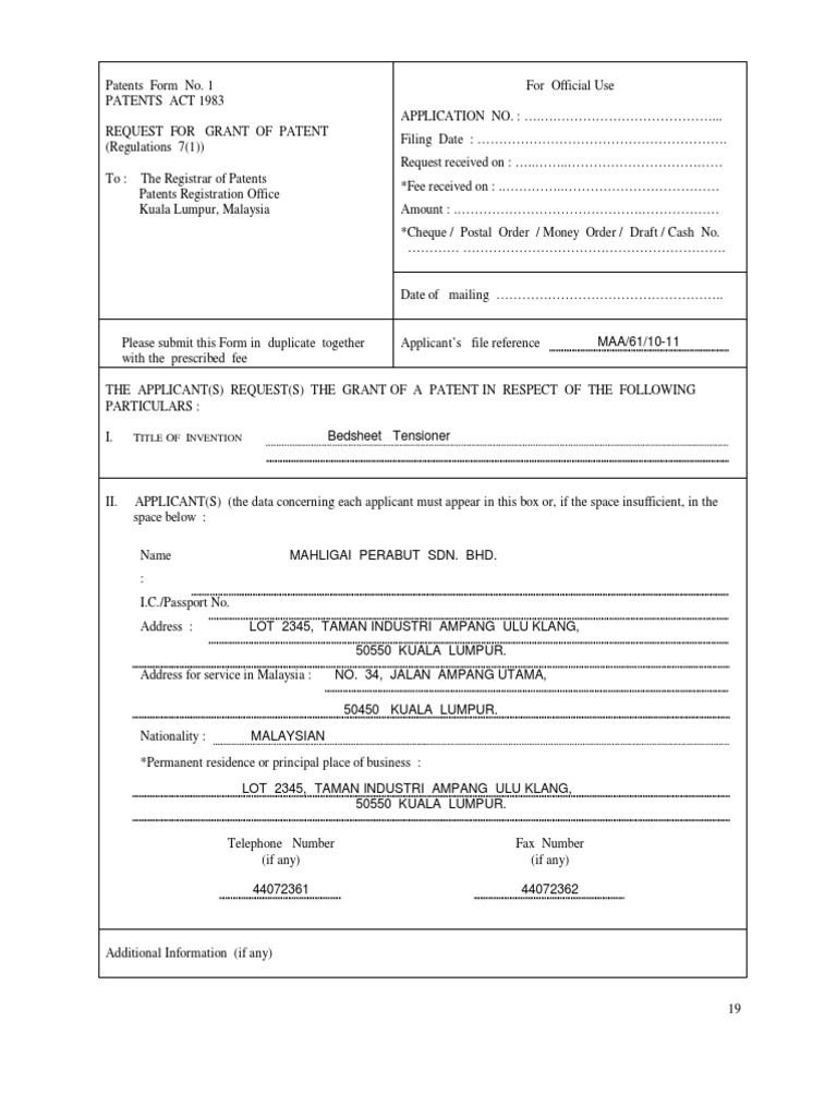 Sample Form 1 | PDF | Priority Right | Glossary Of Patent Law Terms