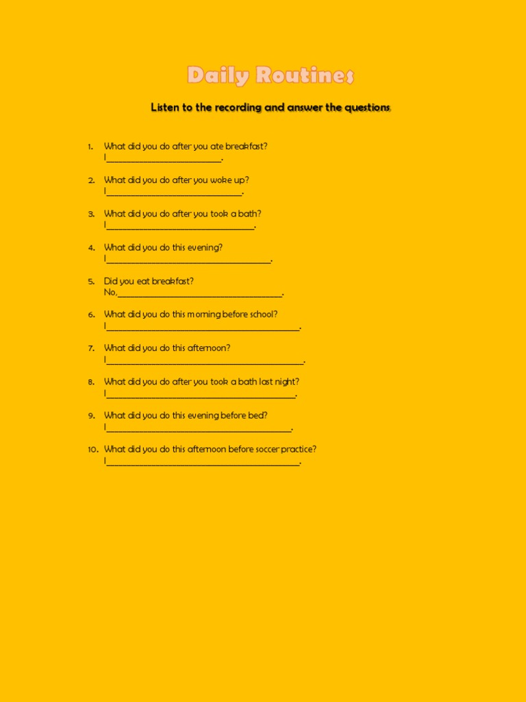 Daily Routines Listening Exercise | PDF