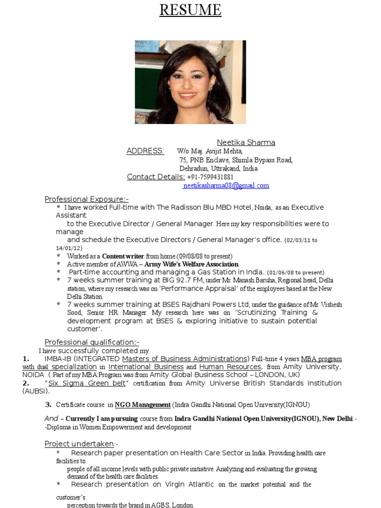 Neetika Sharma-Cv (OLD) | PDF | Master Of Business Administration ...