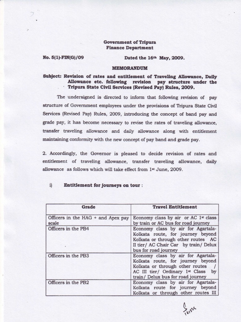 TA DA Rules 2009 TRIPURA | Government | Politics