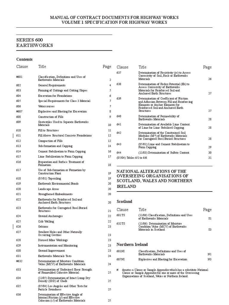 Specification for Highway Works series 600: earthworks | Soil | Explosion