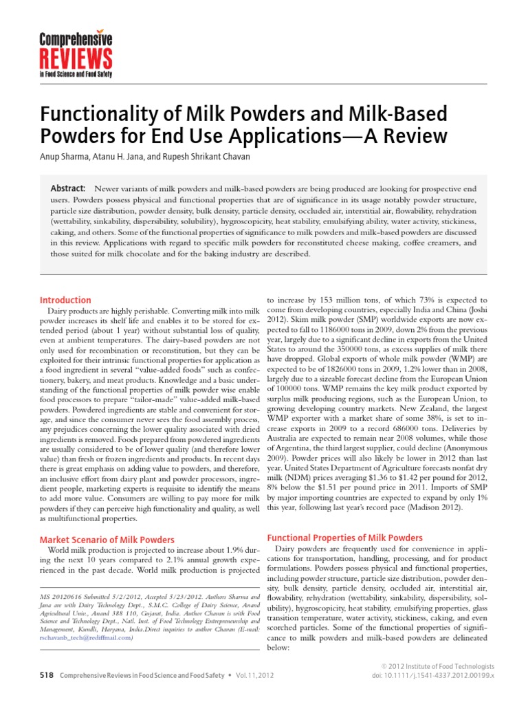 Milk Powder Functionality and Applications | PDF | Powdered Milk | Milk