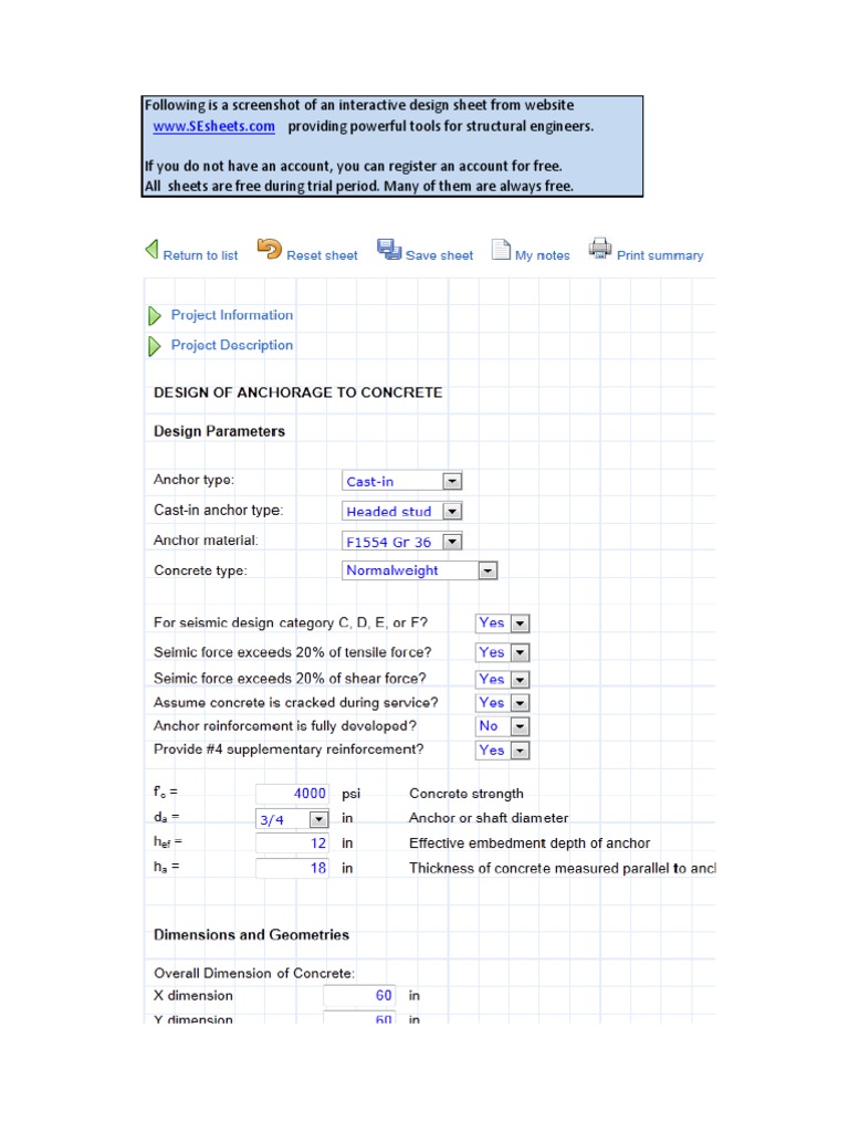 Anchorage To Concrete Per ACI 318-11 Appendix D | PDF