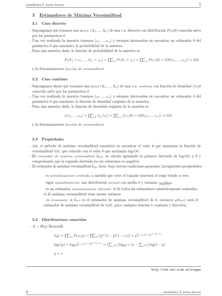 Estimadores de Maxima Verosimilitud | PDF | Estimador | Teoría estadística
