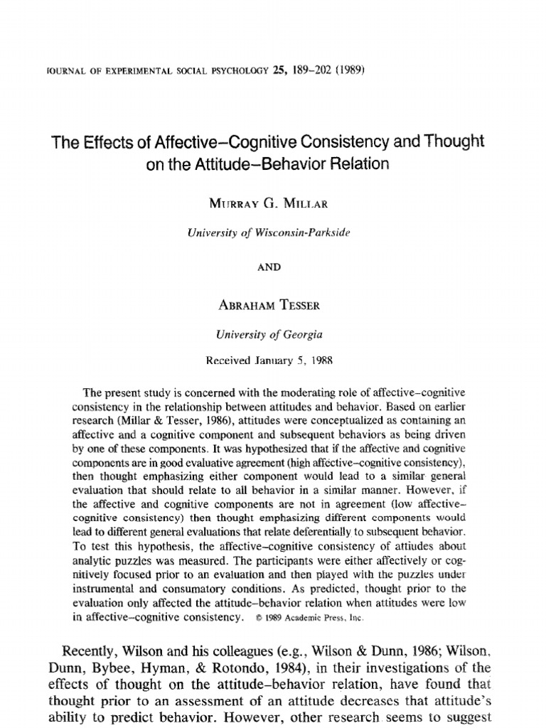 Affective Cognitive Consistency | PDF | Attitude (Psychology) | Affect ...