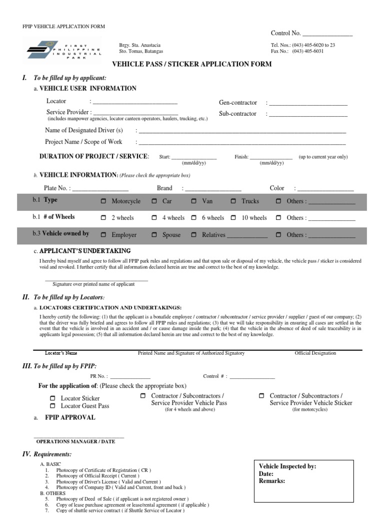 Vehicle Pass Sticker Application Form Rev 12 | PDF | Driver's License ...