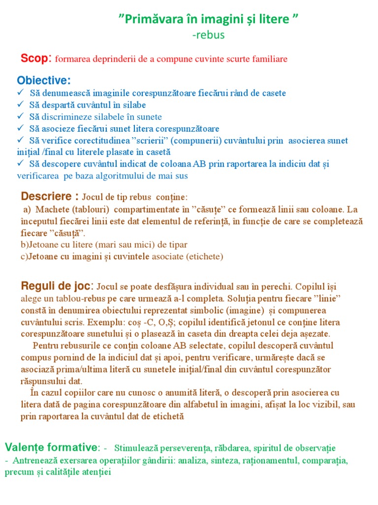 Rebus Primavara Si Litere | PDF