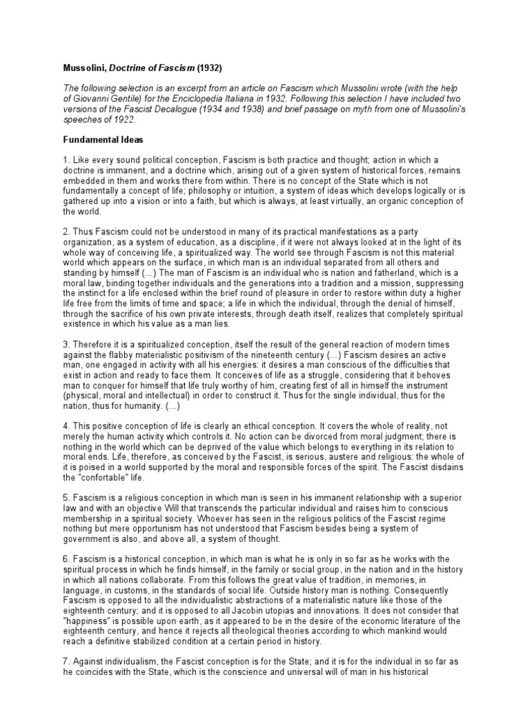 Mussolini - Doctrine of Fascism | PDF | Fascism | Liberalism