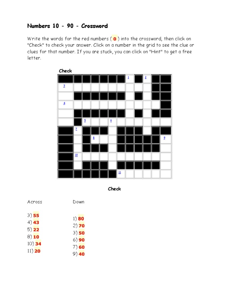 Numbers Exercises and Crossword Puzzles | PDF | Sports & Recreation