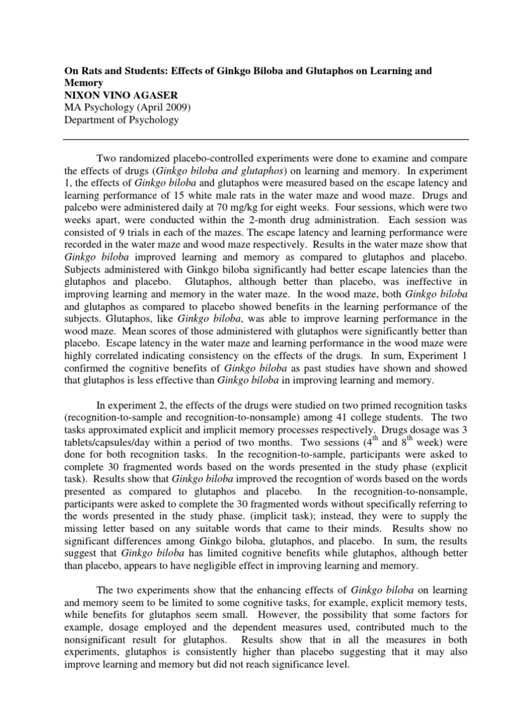 Glutaphos and Gingko Biloba | PDF | Placebo | Memory