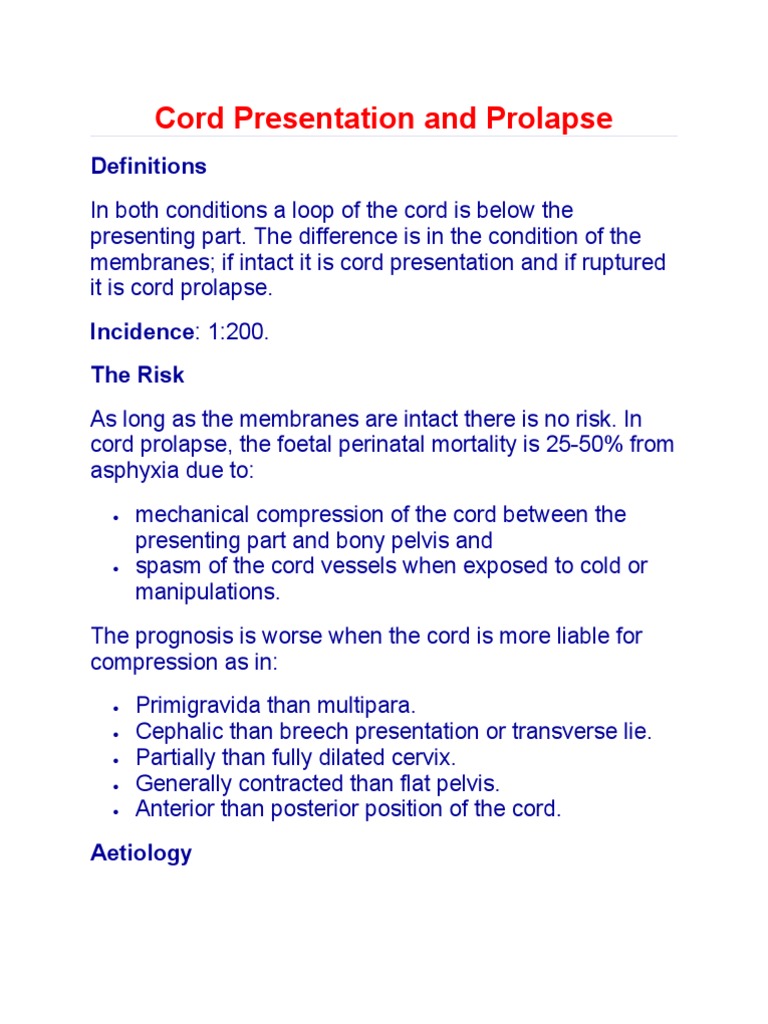 Cord Presentation and Prolapse | PDF | Caesarean Section | Health Sciences