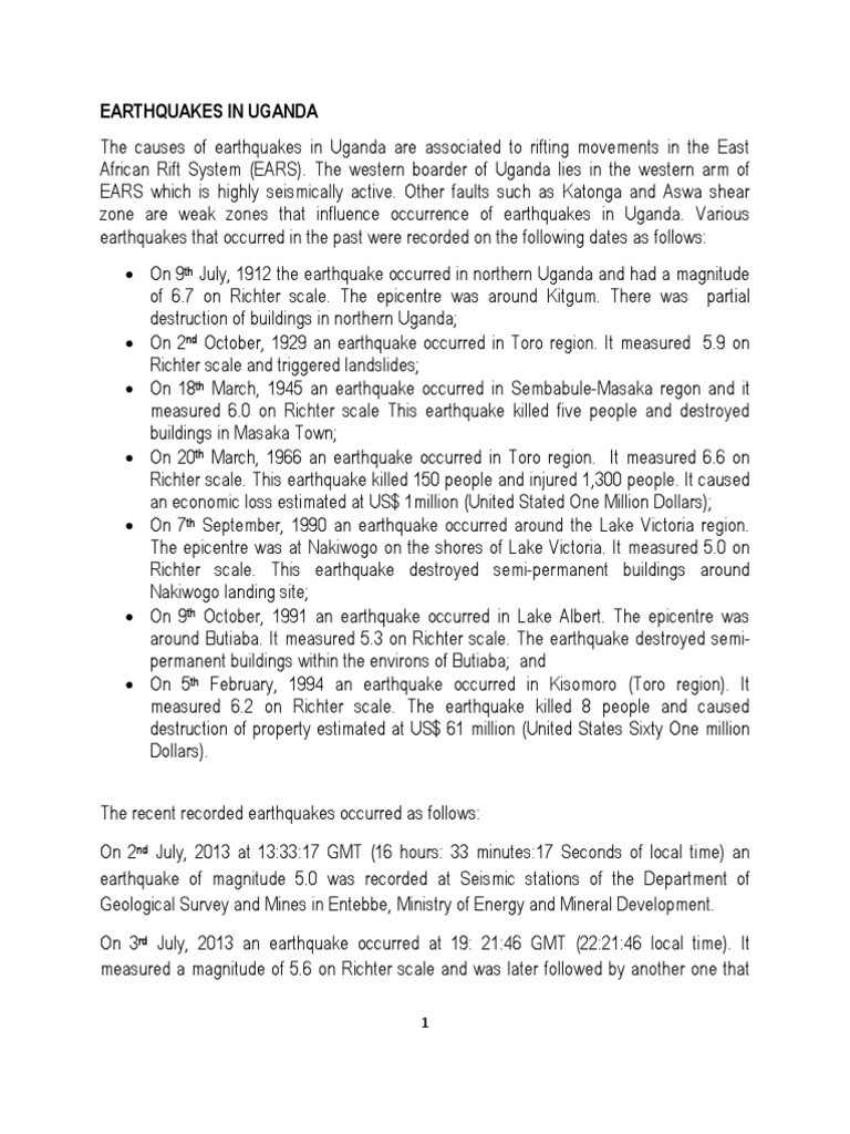 Earthquakes in Uganda 2 | PDF | Earthquakes | Geophysics
