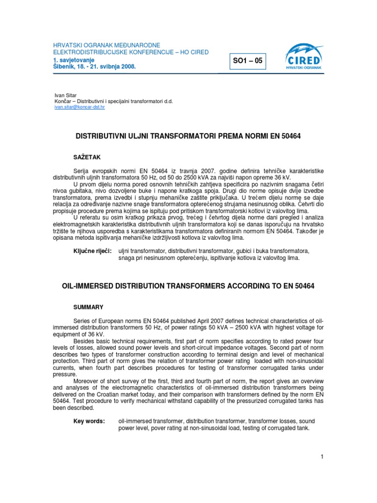 Distributivni uljni transformatori EN 50464 | PDF | Science & Mathematics