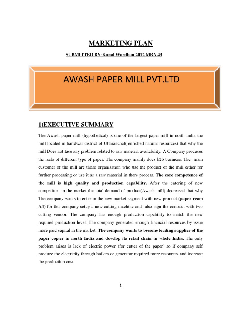 Marketing Plan for Awash Paper Mill | PDF | Paper | Retail