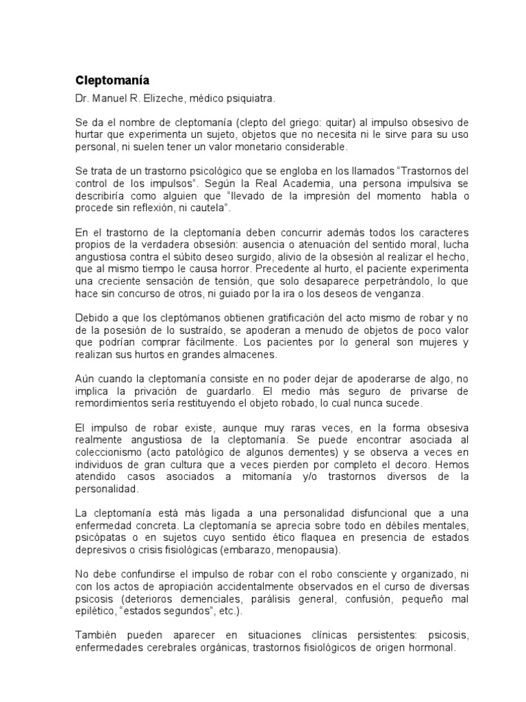 Cleptomanía: Impulso y Tratamiento | PDF | Psicologia POSITIVA ...