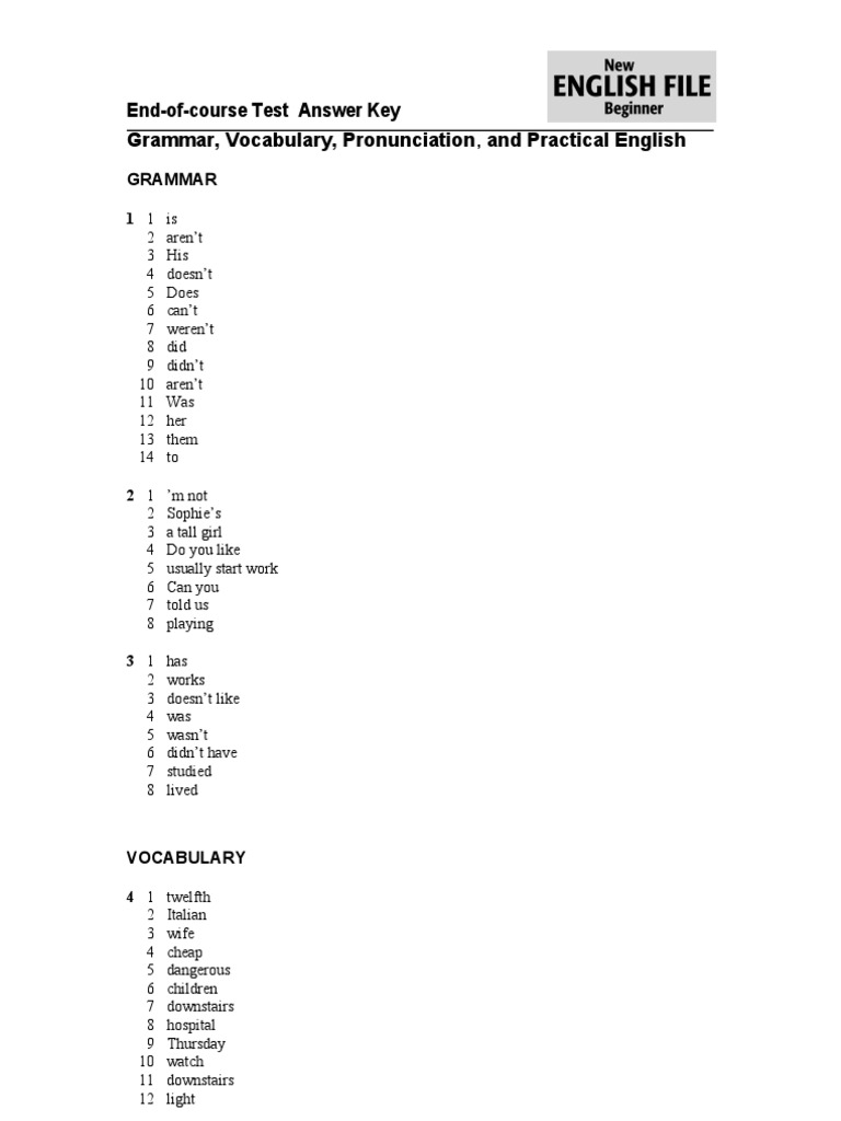 End-Of-Course Test Answer Key Grammar, Vocabulary, Pronunciation, and ...
