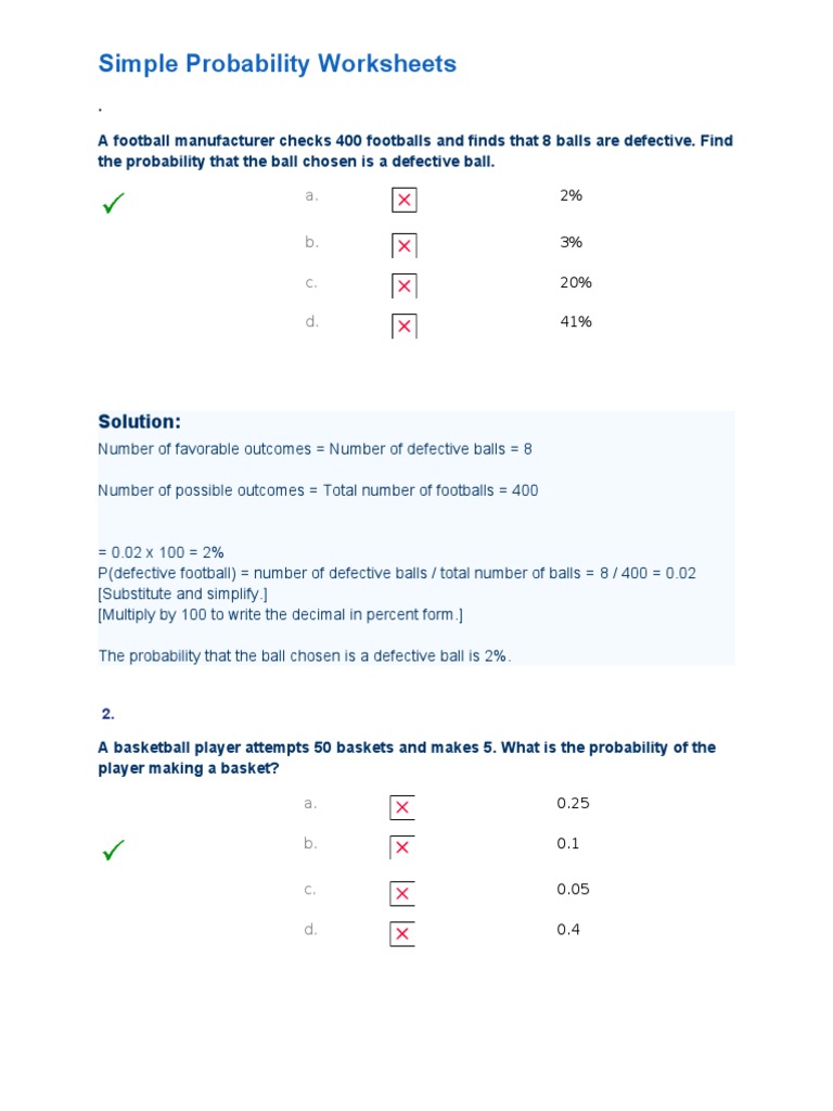 Simple Probability Worksheets | PDF | Odds | Probability