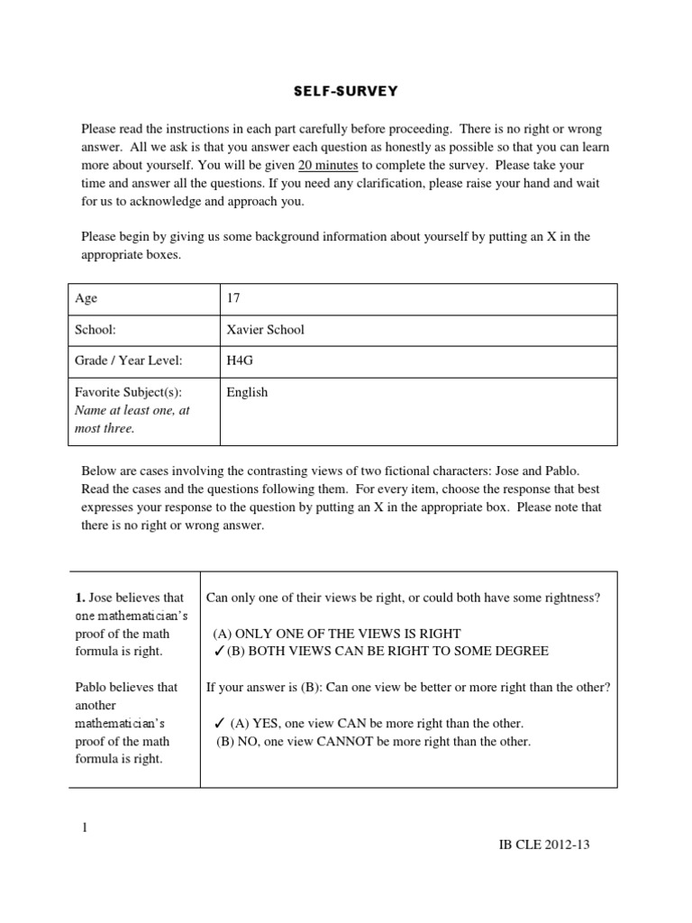 IB Self-Survey on Perspectives | PDF | Cognitive Science ...