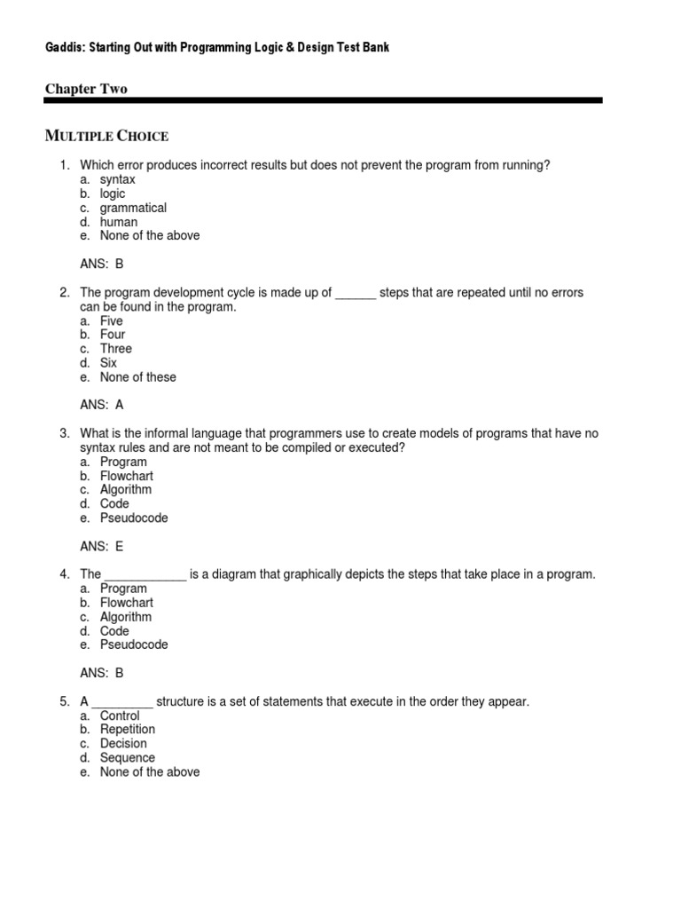Chapter Two: Gaddis: Starting Out With Programming Logic & Design Test ...