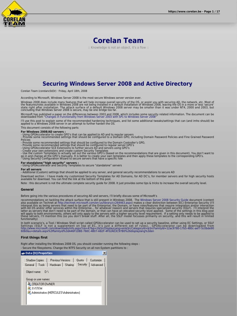 Corelan Team: Securing Windows Server 2008 and Active Directory | Download Free PDF | I Pv6 ...