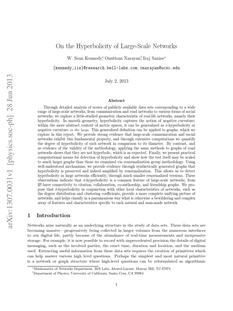 W. Sean Kennedy, Onuttom Narayan, Iraj Saniee - On The Hiperbolicity of ...
