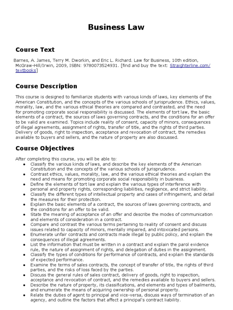 Business Law Syllabus | PDF | Assignment (Law) | Jurisprudence