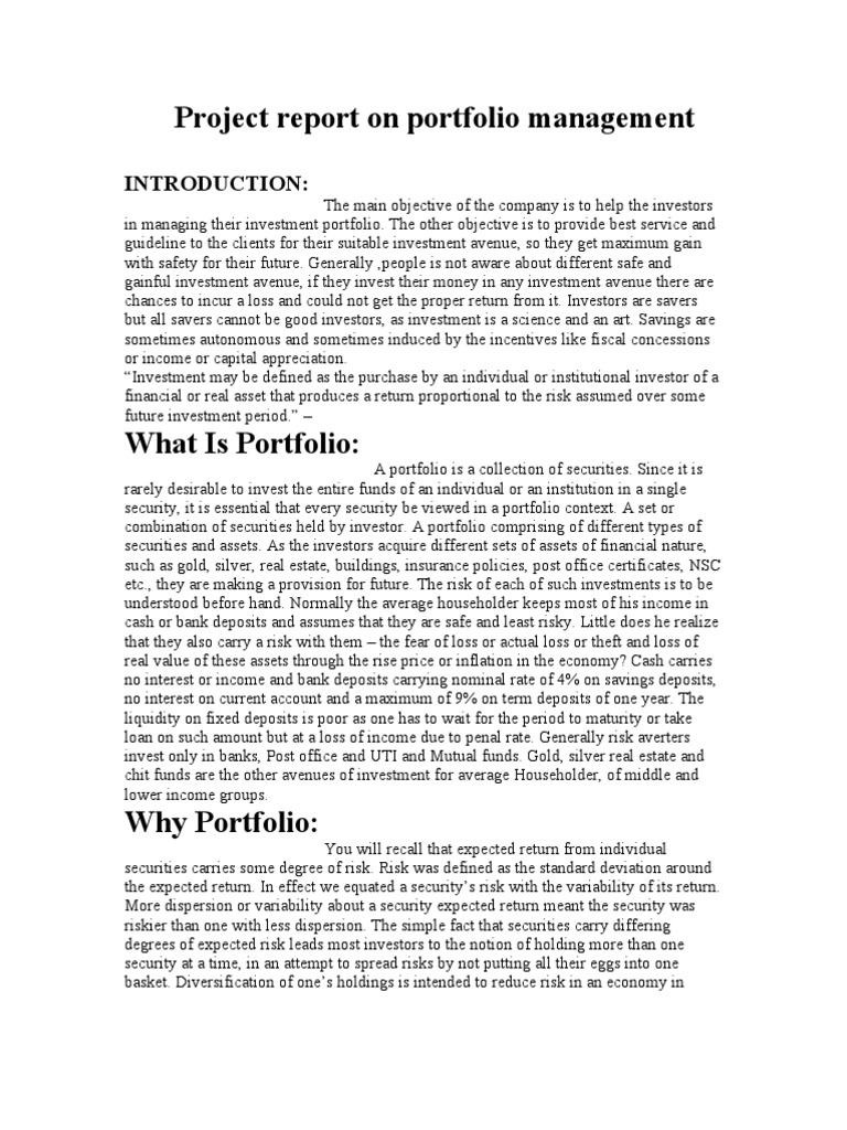 Project Report On Portfolio Management | PDF | Investment Management ...