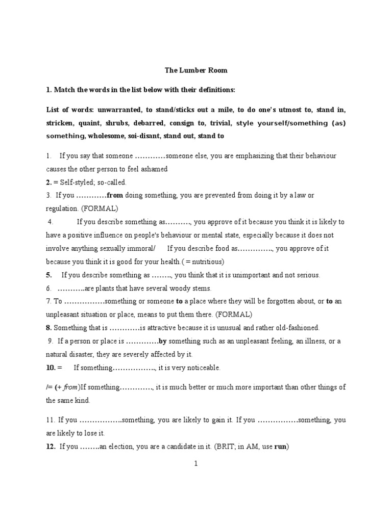 Lumber Room - Exercises | PDF