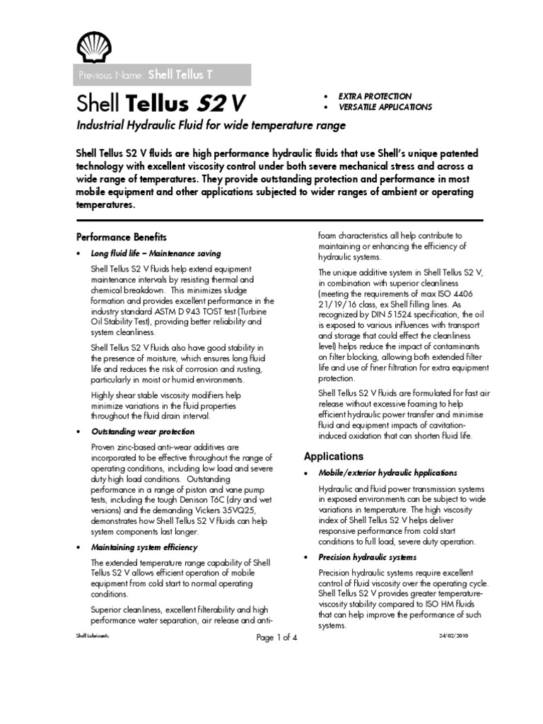 Shell Tellus V: Industrial Hydraulic Fluid For Wide Temperature Range ...
