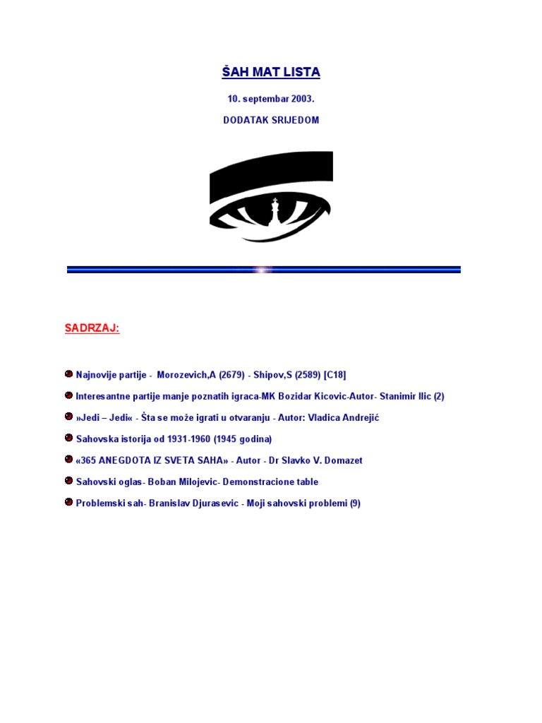 Šah Mat Lista: Sadrzaj | PDF