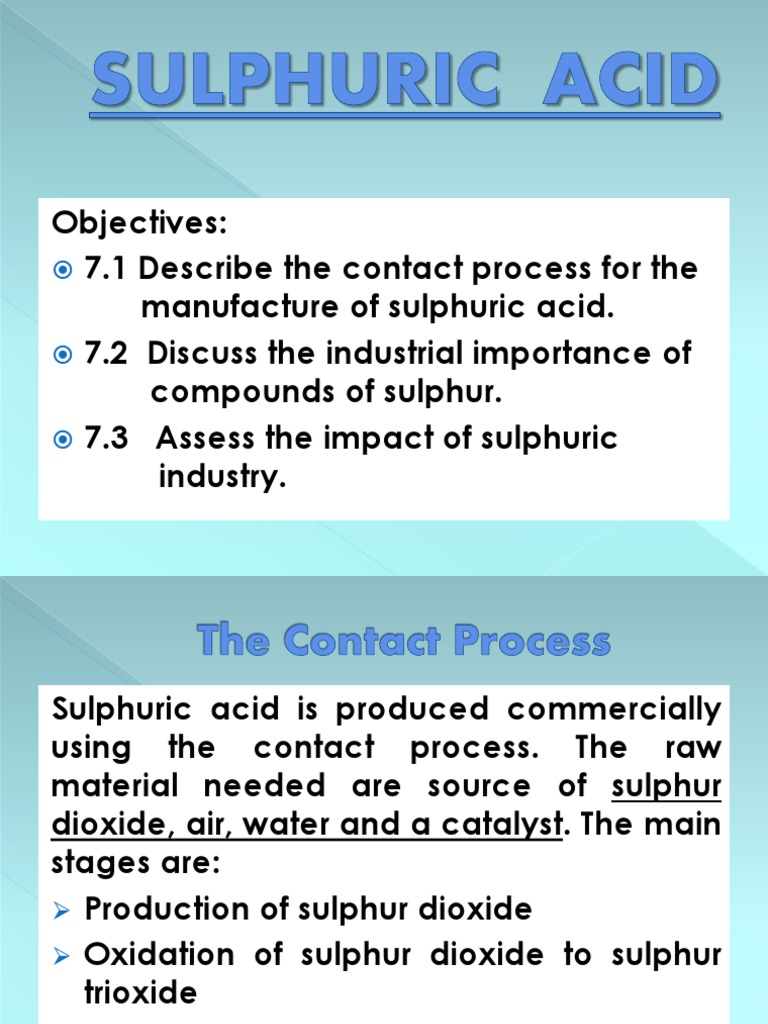 The Contact Process for Manufacturing Sulphuric Acid: Production ...