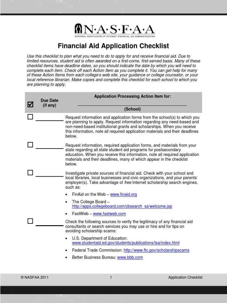 Financial Aid and Scholarship Application - Checklist | PDF ...