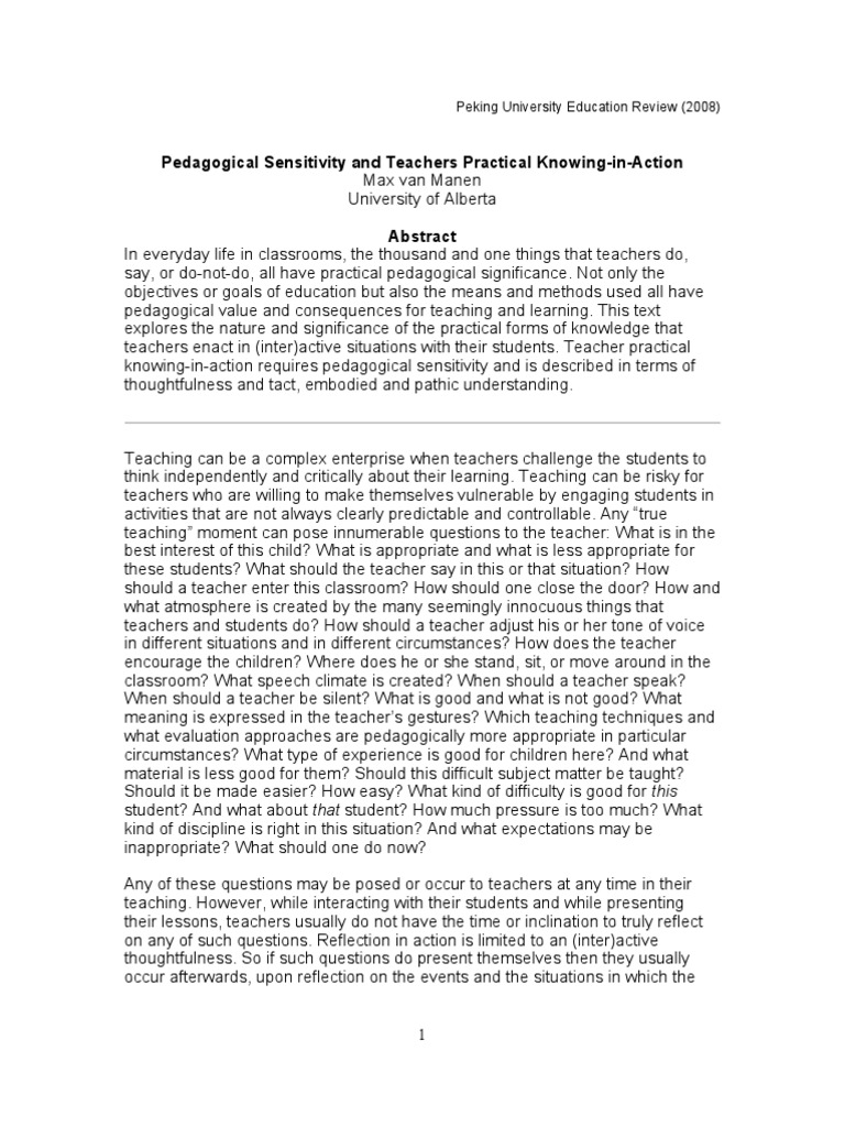 2008 Pedagogical Sensitivity Teachers Practical Knowing in Action ...