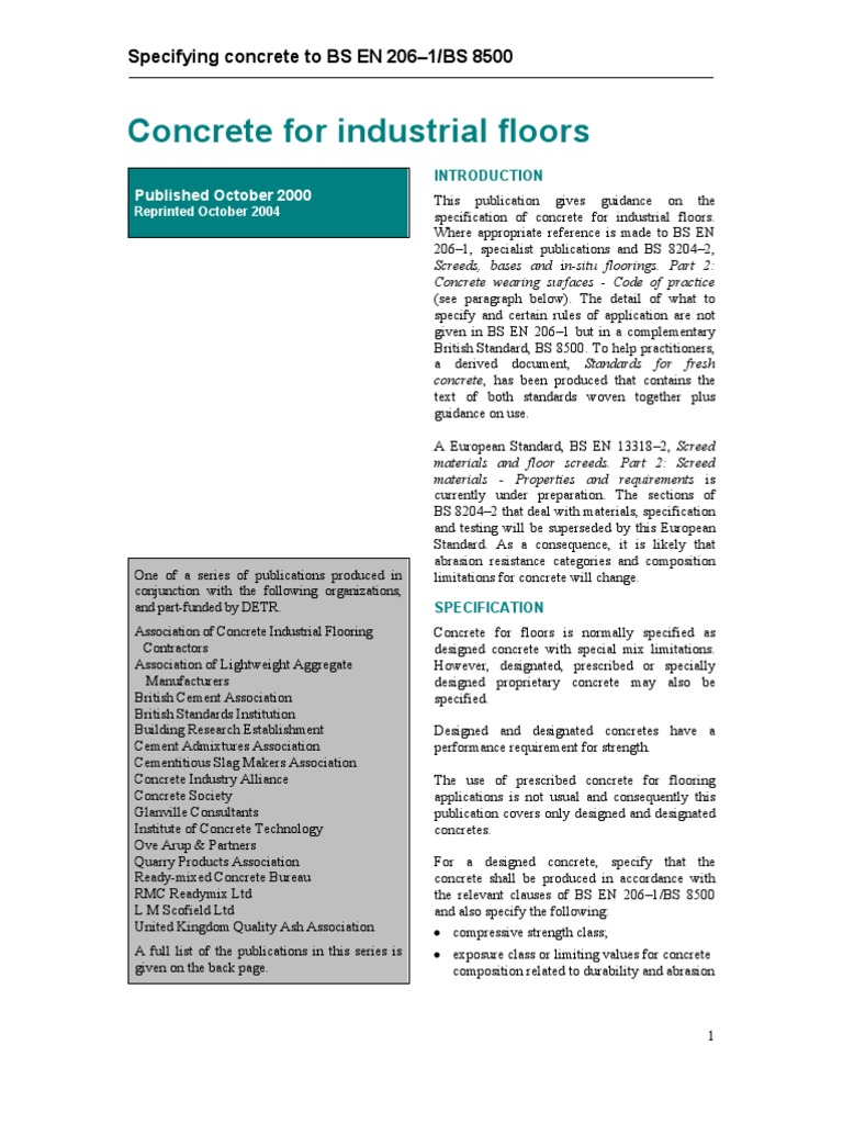 Concrete For Industrial Floors: Specifying Concrete To BS EN 206-1/BS ...