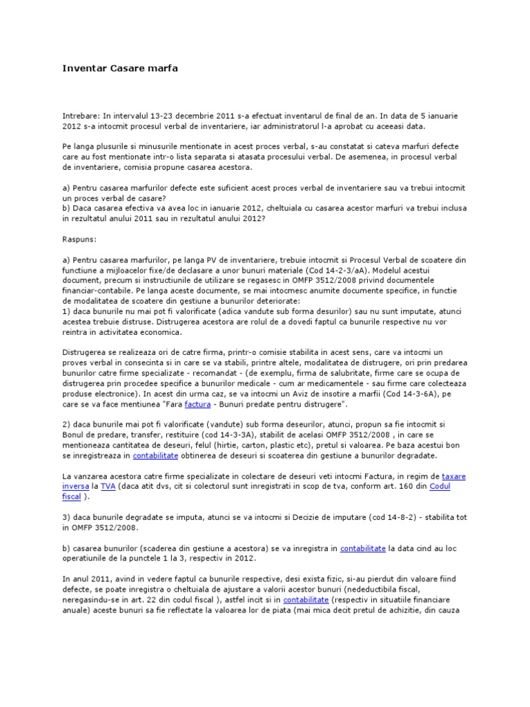 Inventar Casare Marfa | PDF