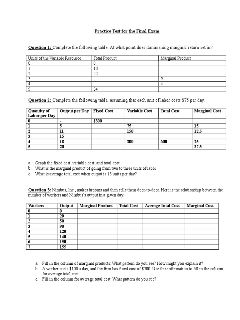 Practice Test 3 | PDF | Average Cost | Marginal Cost