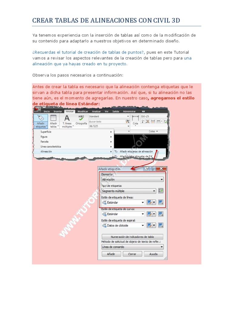 Crear Tablas de Alineaciones Con Civil 3d-2 | PDF | Point and Click | Tabla (base de datos)