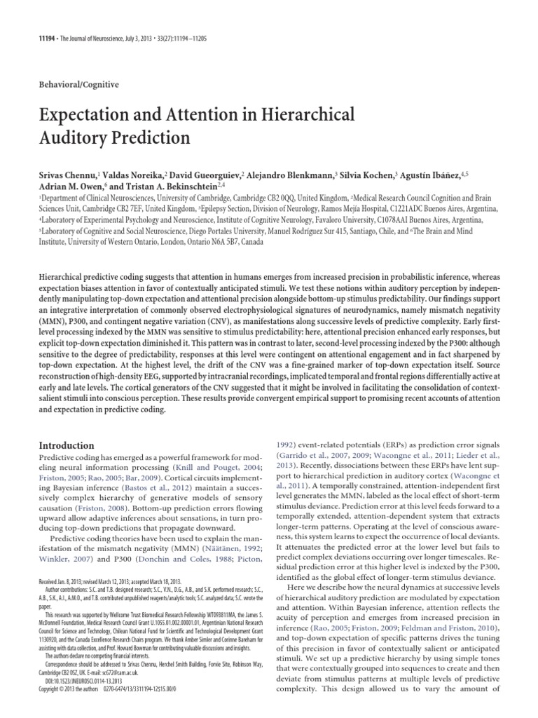 Expectation and Attention in Hierarchical Auditory Prediction | PDF | Event Related Potential ...
